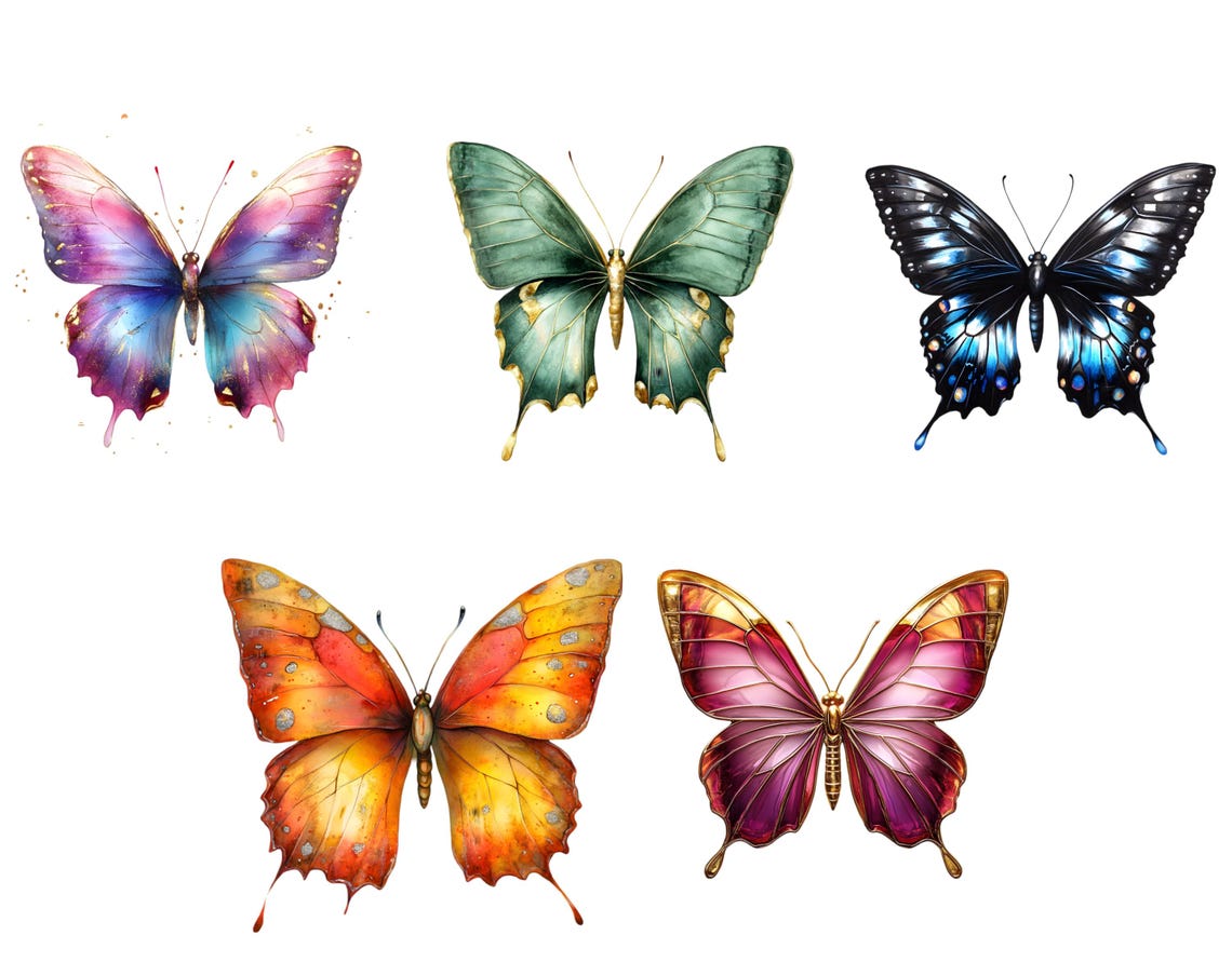 Watercolor Butterfly Clipart Bundle, Rainbow & Neon PNG (digital ...