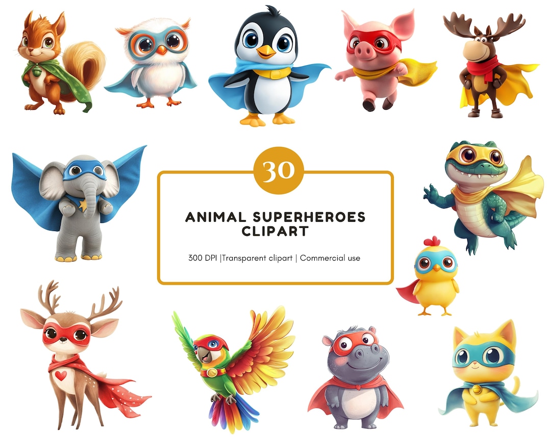 Cute Animal Superheroes Clipart Bundle, Animal Superheroes Clipart Png ...