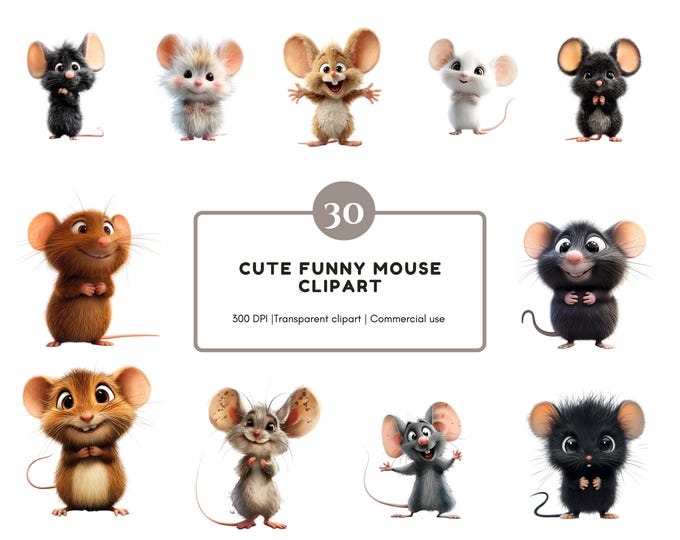 26 Quirky Funny Mouse Rat PNG Clipart - Watercolor Cute Mice Animals ...