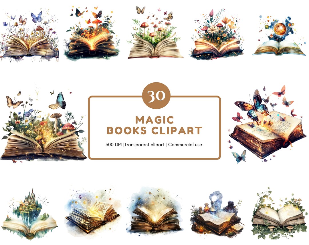 Watercolor Magic Book Clipart Bundle Png, Fantasy Book Clipart ...