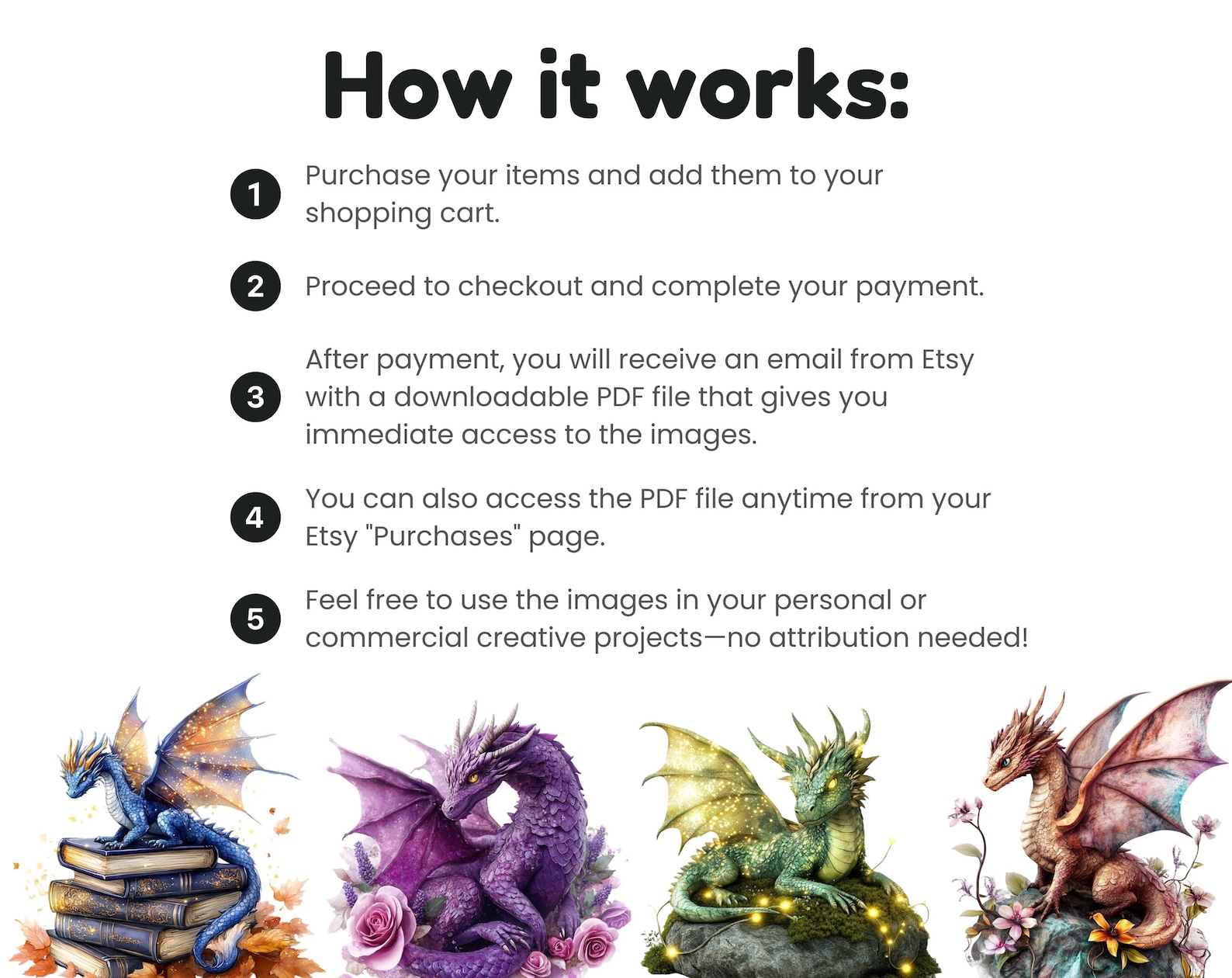 Watercolor Fantasy Dragon Clipart Set, Whimsical PNG Bundle (digital ...