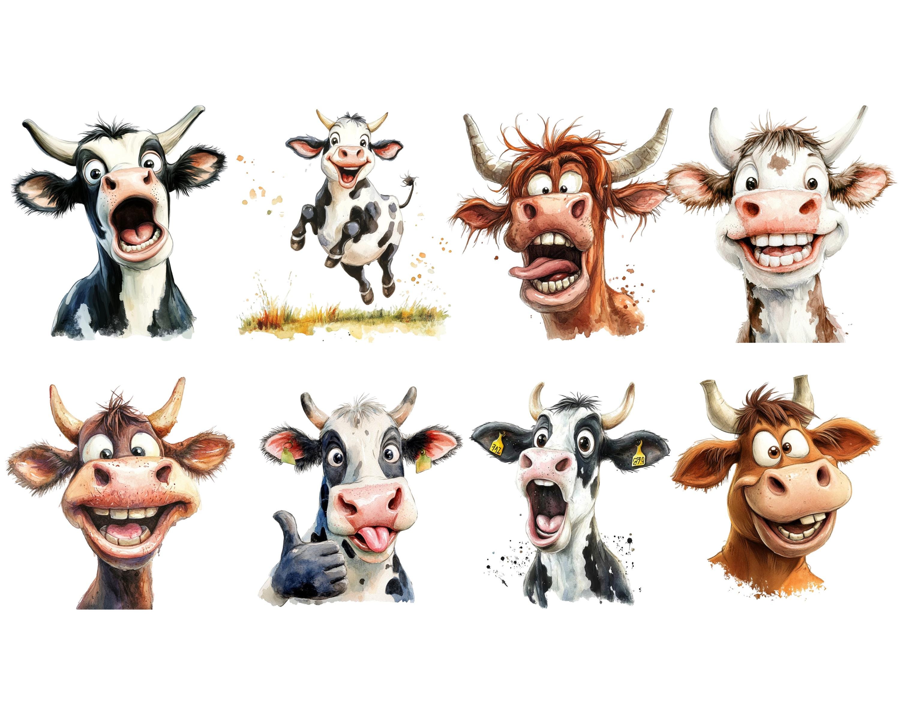 Crazy Cow Clipart, Funny Cow Clipart Png Bundle, Cow Clipart Png, Cute ...