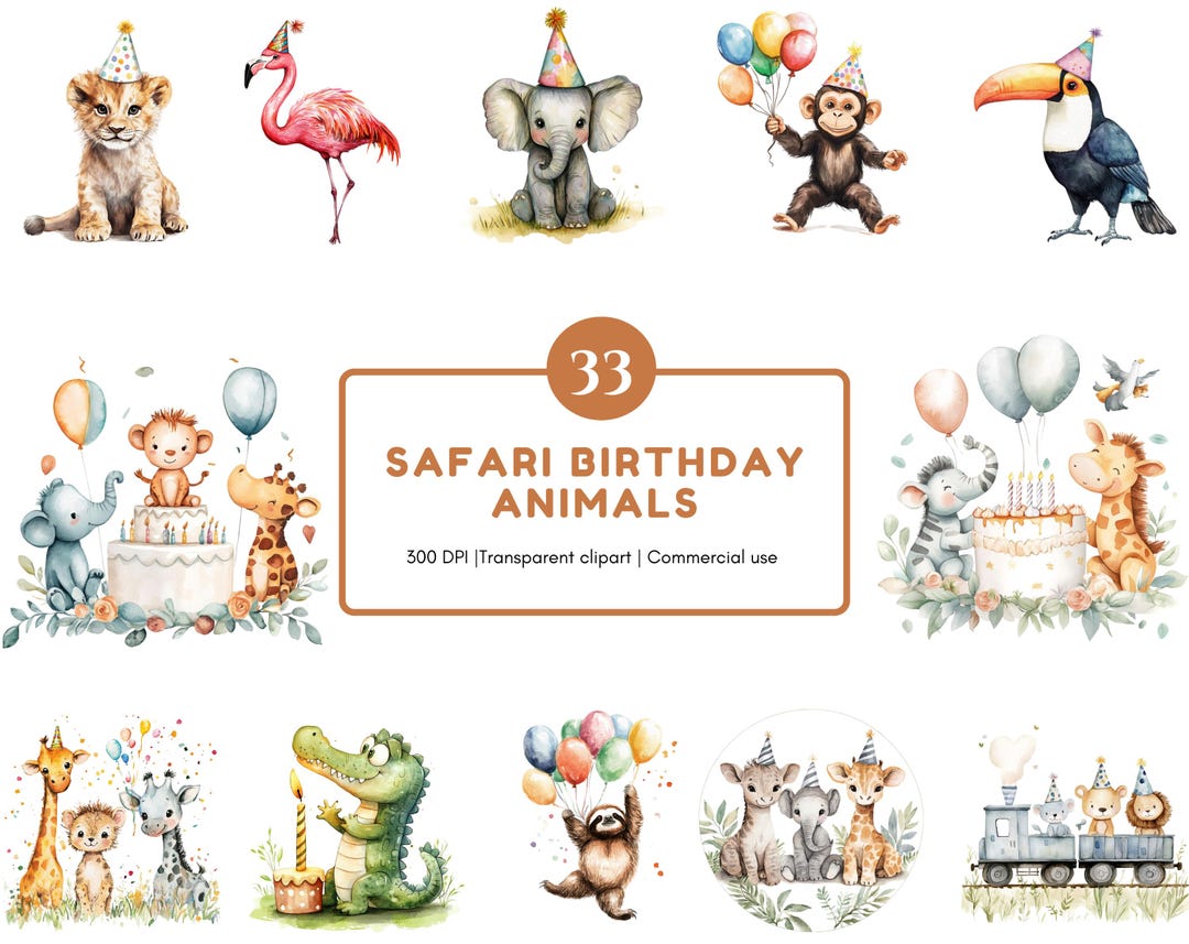 Birthday Party Animal Clipart, Cute Birthday Animal Clipart Png, Cute ...