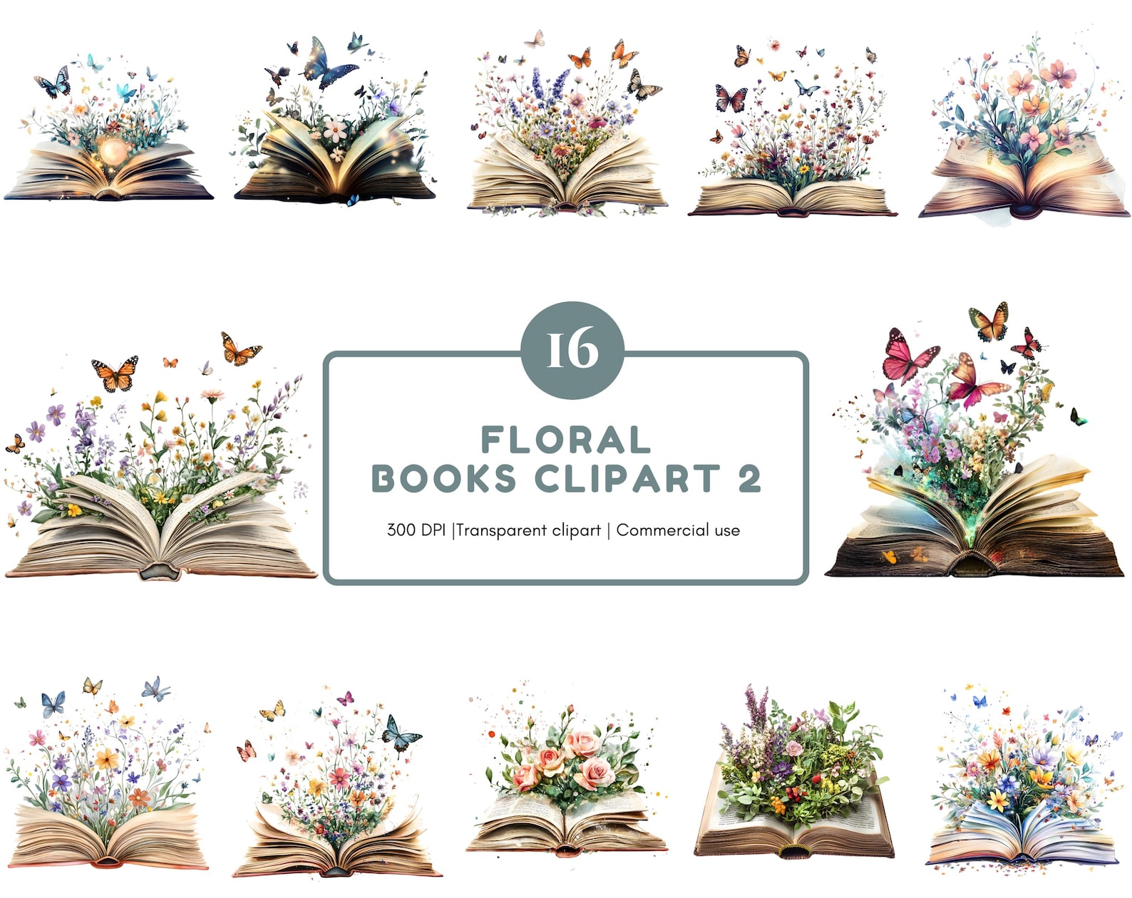 Watercolor Flower Book Clipart, Floral Book Clipart, Flower Book Png ...