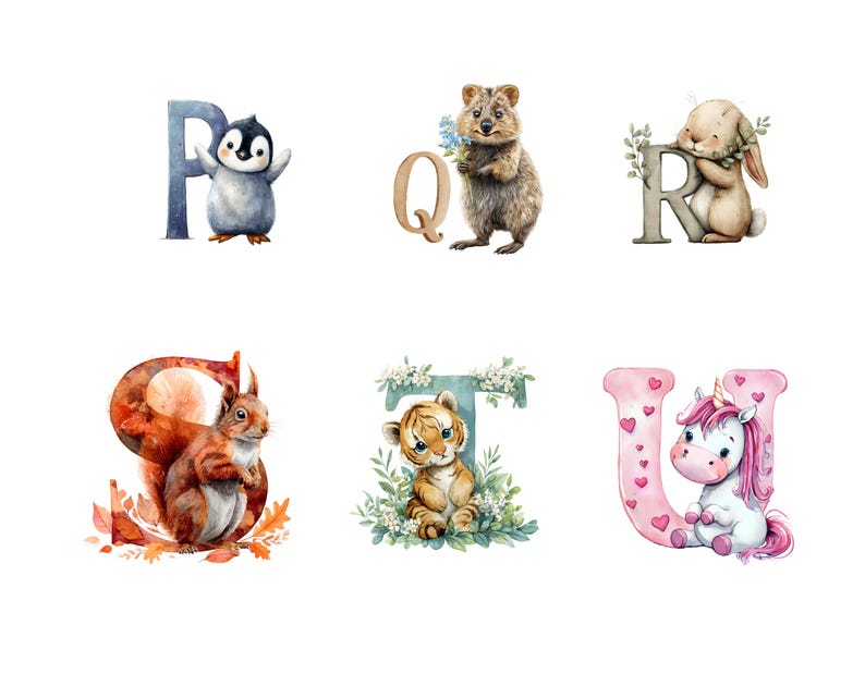 Animal Alphabet Clipart, Watercolor Cute Alphabet Png Bundle, Cute ...