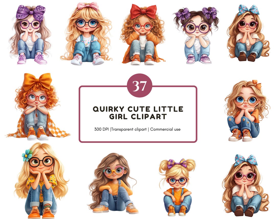 Watercolor Cute Little Girl Clipart Png, Cute Girl Clipart Set, Quirky ...
