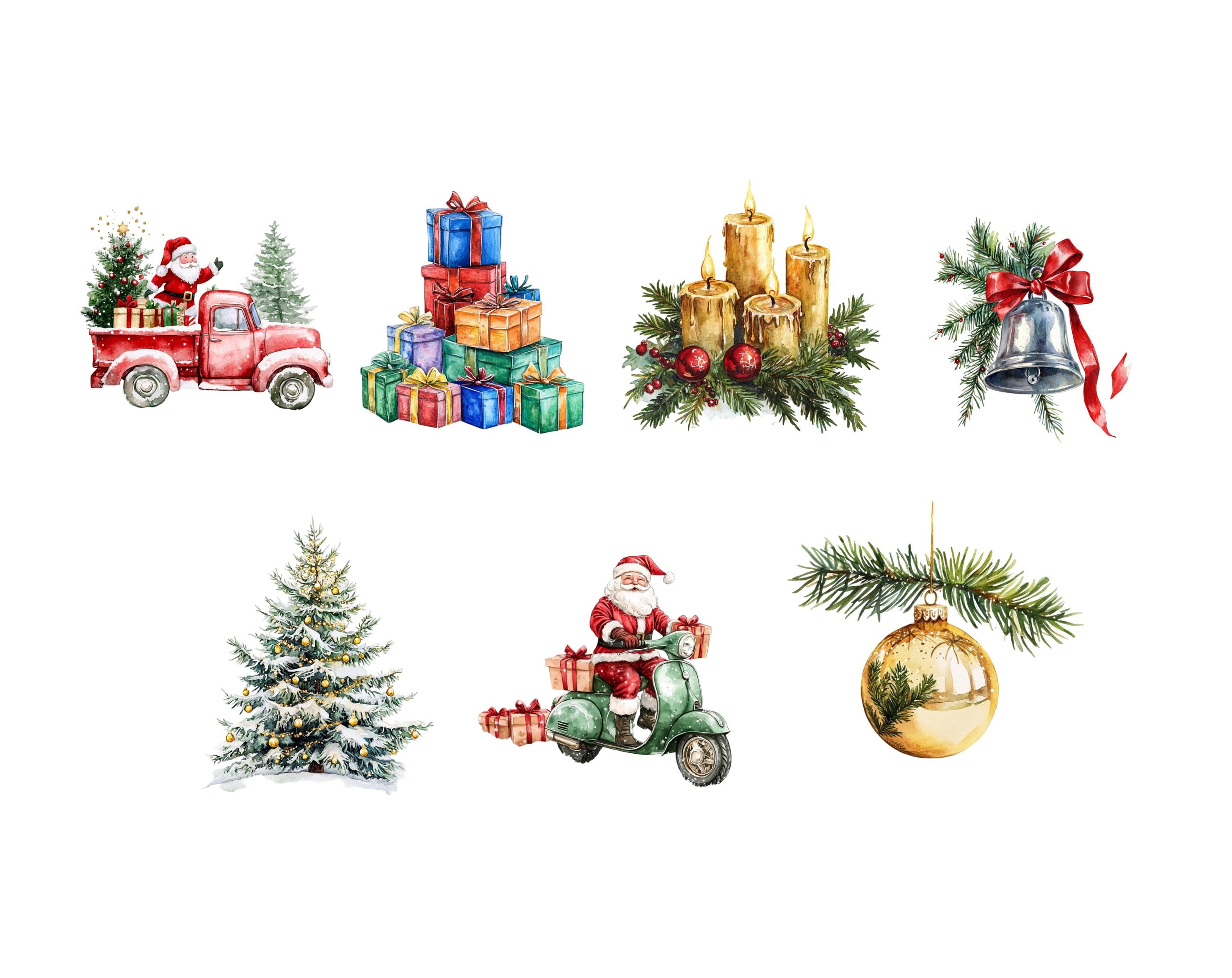 Christmas Elements Clipart Bundle Png, Watercolor Christmas Element ...