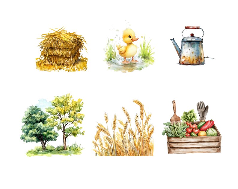 Watercolor Farm Clipart Set, Cute Farm Clipart Png, Farm Animals ...