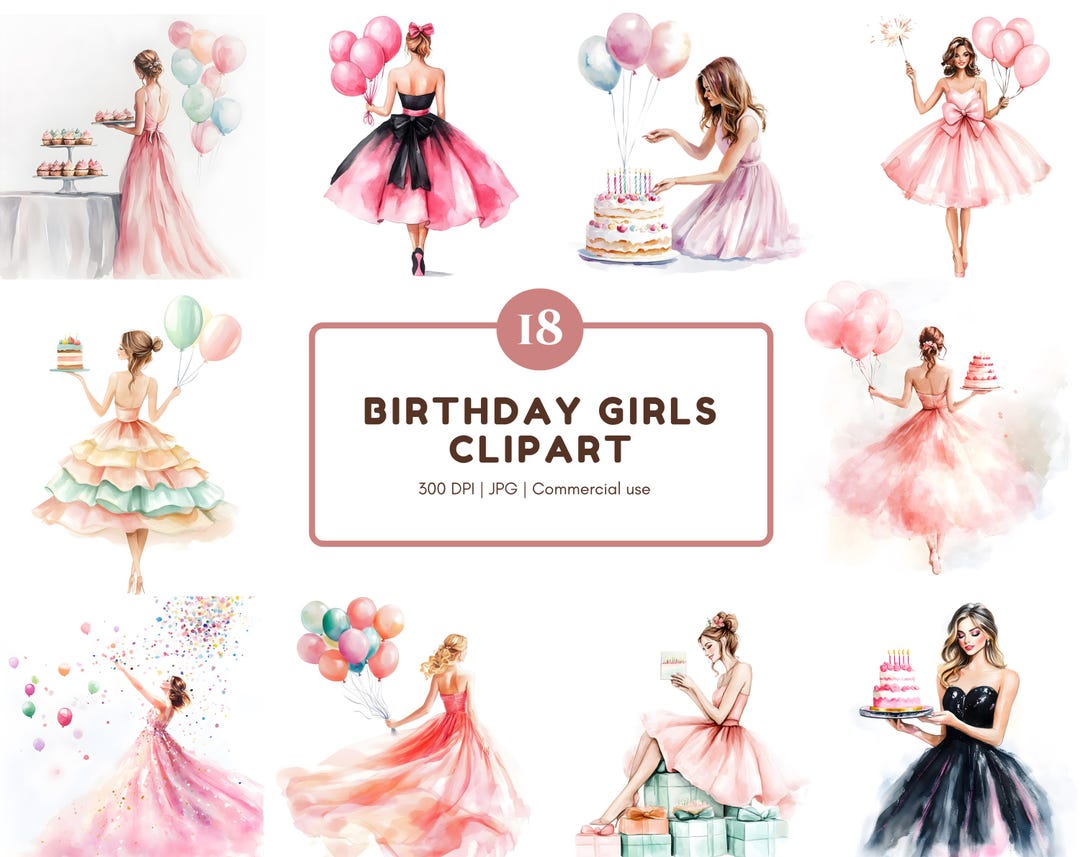Birthday Girl Clipart Png Bundle, Girl Birthday Party Clipart ...