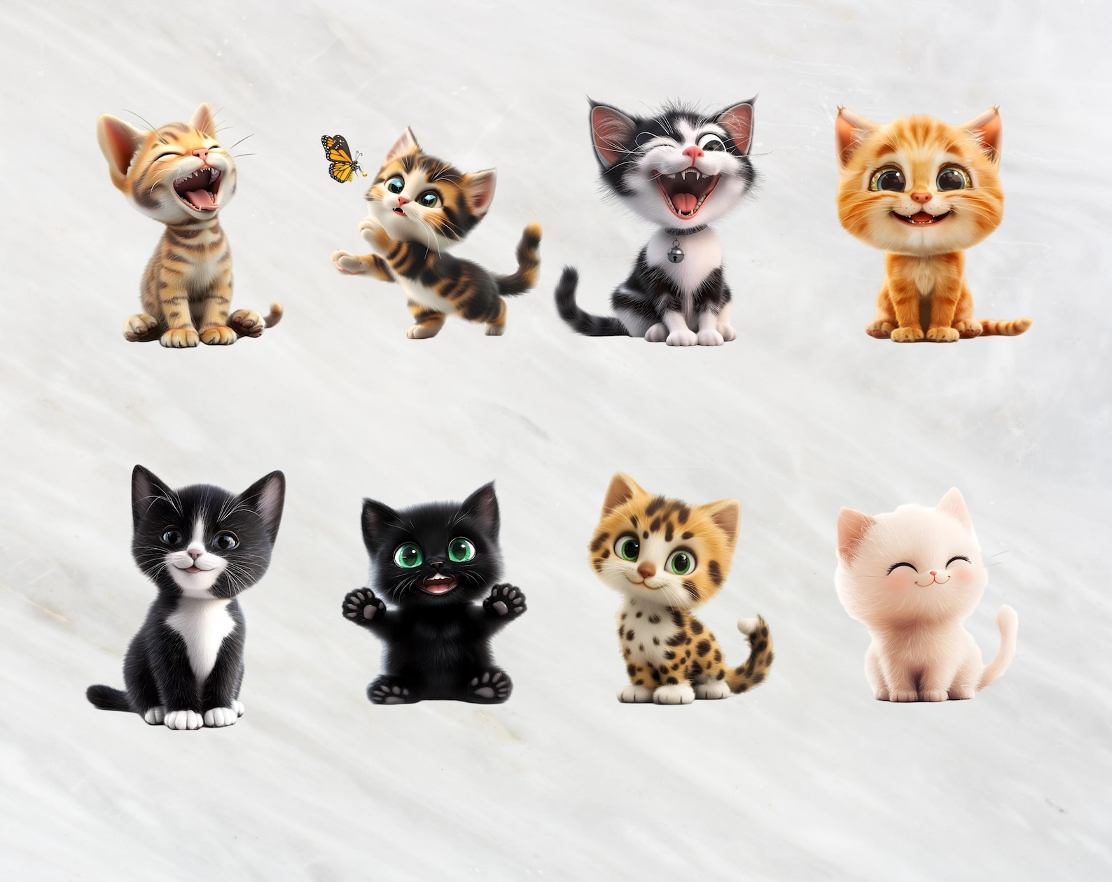 Cute Cats Clipart Bundle Png, Cute Cat Clipart, Happy Cat Clipart, Cat ...
