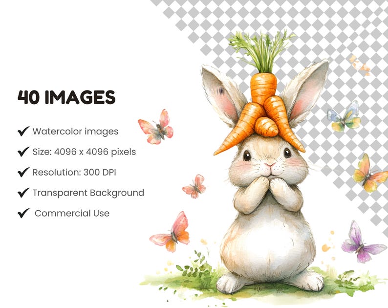 Funny Rabbit Clipart Png Bundle, Watercolor Funny Rabbit Clipart, Funny ...