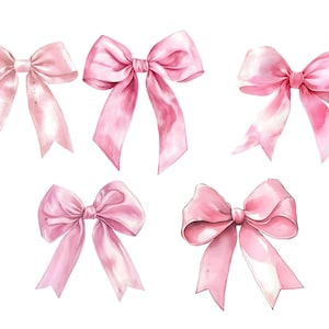 Pink Coquette Bow Clipart Bundle, Watercolor Pink Bow Ribbon Clipart ...