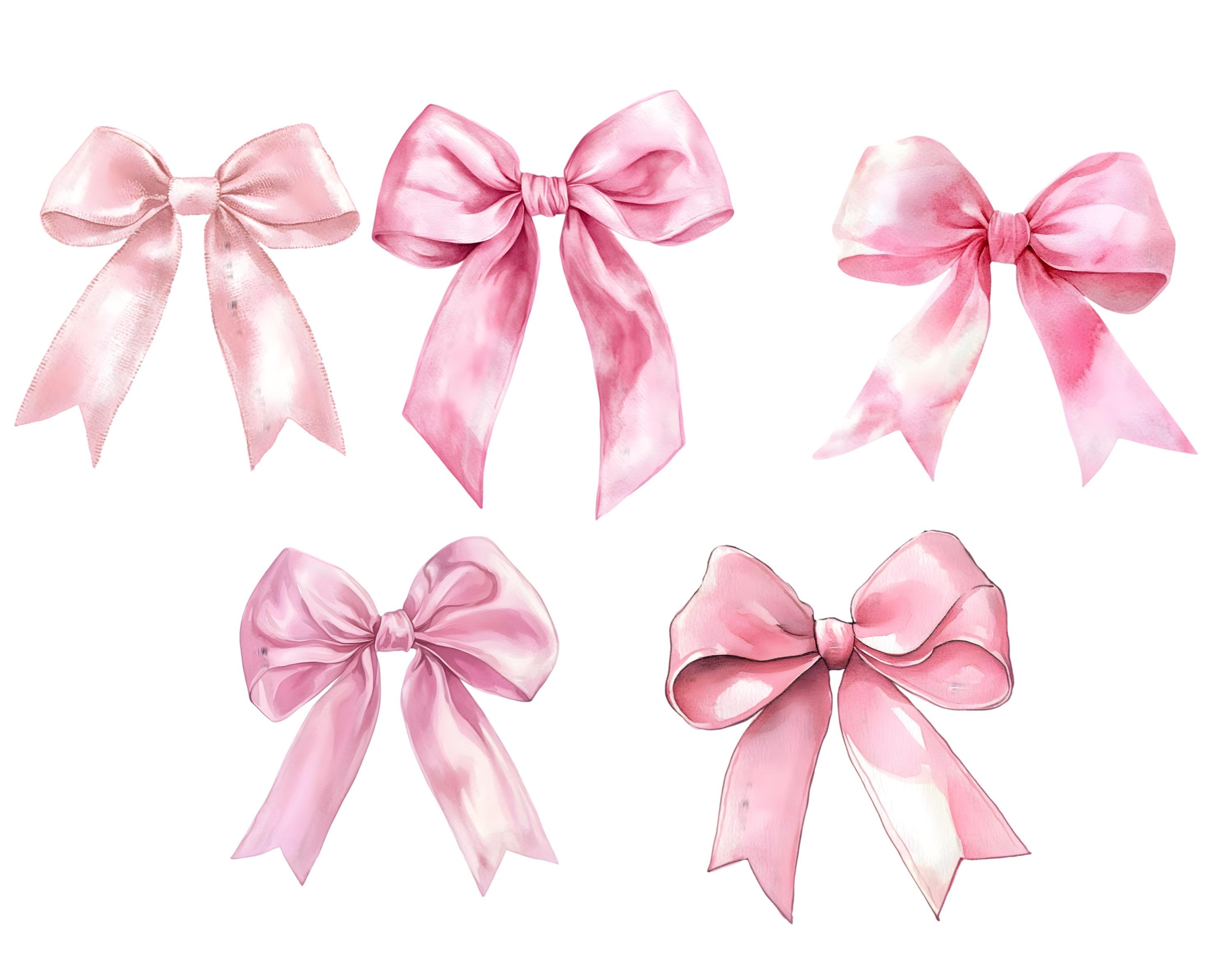 Pink Coquette Bow Clipart Bundle, Watercolor Pink Bow Ribbon Clipart ...