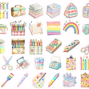 Retro School Clipart, Groovy School Clipart Bundle, Back to School ...