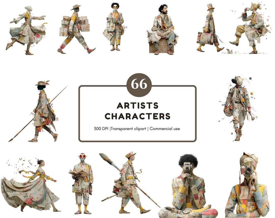 66 Artist Characters Clipart Bundle, Watercolor Artists Character PNG ...