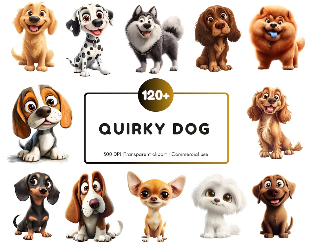 Quirky Dog Clipart Bundle Png, Quirky Dog Png, Dog Breeds Clipart ...