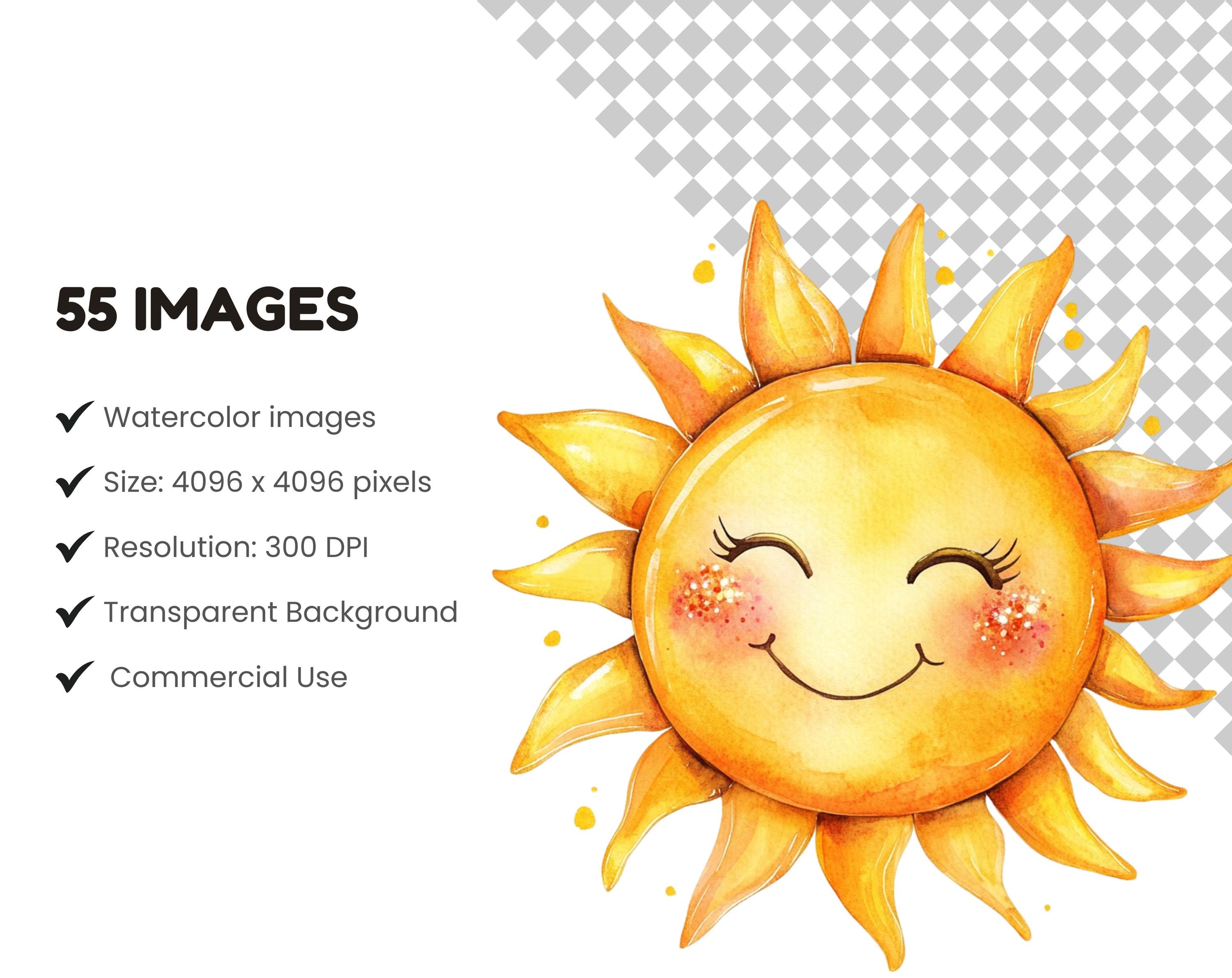 Watercolor Sun Clipart Png Bundle, Sun Clipart Set, Sun Png, Boho ...