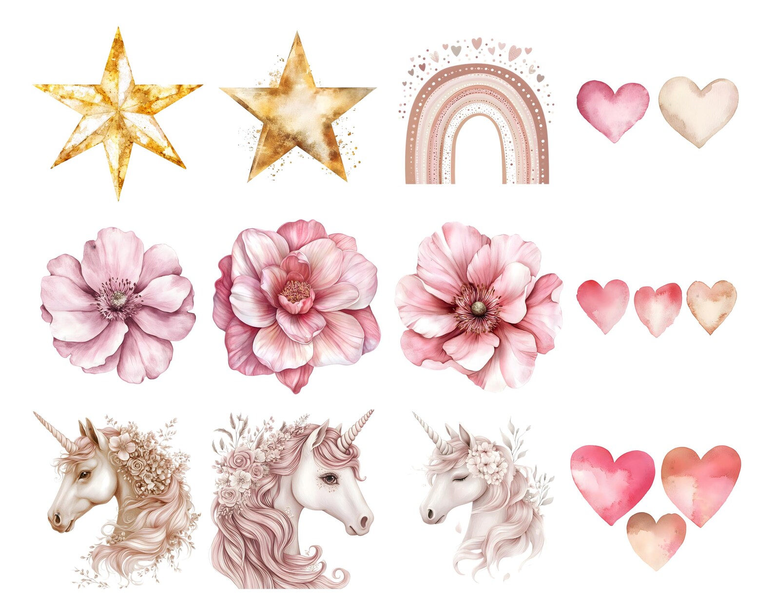 Watercolor Boho Rainbow Clipart Png Bundle, Boho Rainbow Clipart, Boho ...