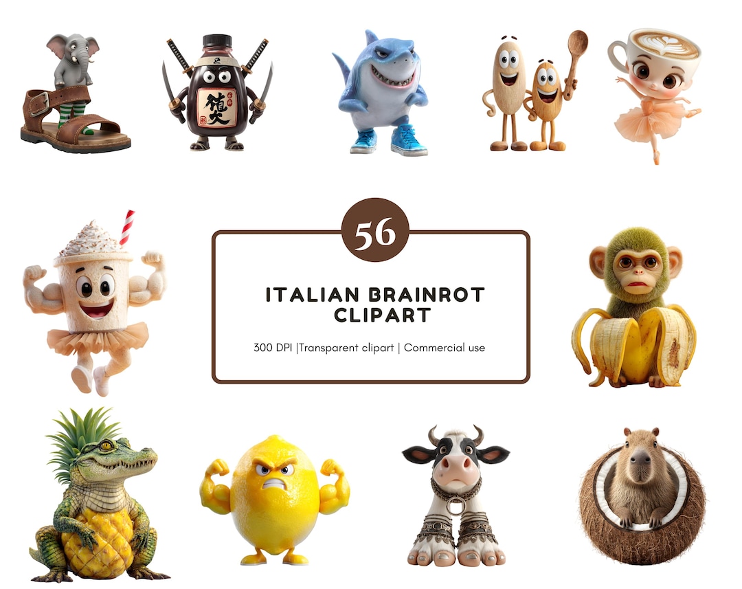 56 Italian Brainrot Clipart Bundle, Italian Brainrot Png, Funny Meme ...