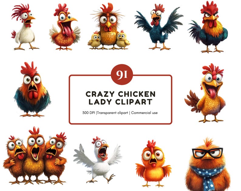 Funny Chicken Clipart Bundle, Funny F-caw-f Chicken Clipart, Screaming ...