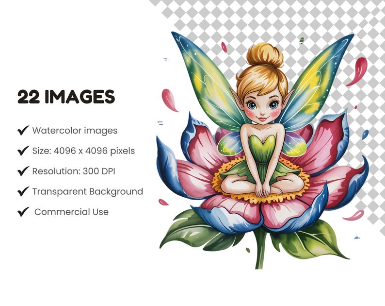 Watercolor Tinkerbell Clipart Bundle, Tinkerbell Png, Cute Princess ...