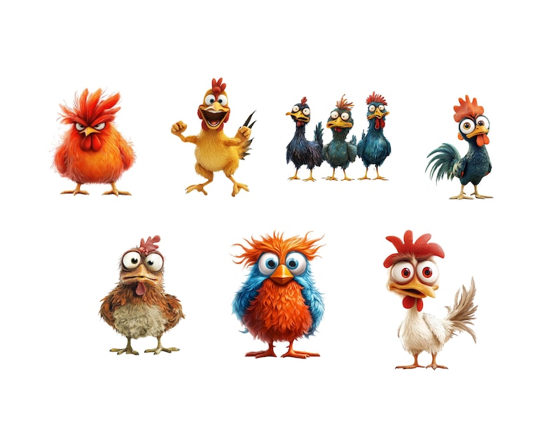 Funny Chicken Clipart Bundle, Funny F-caw-f Chicken Clipart, Screaming ...