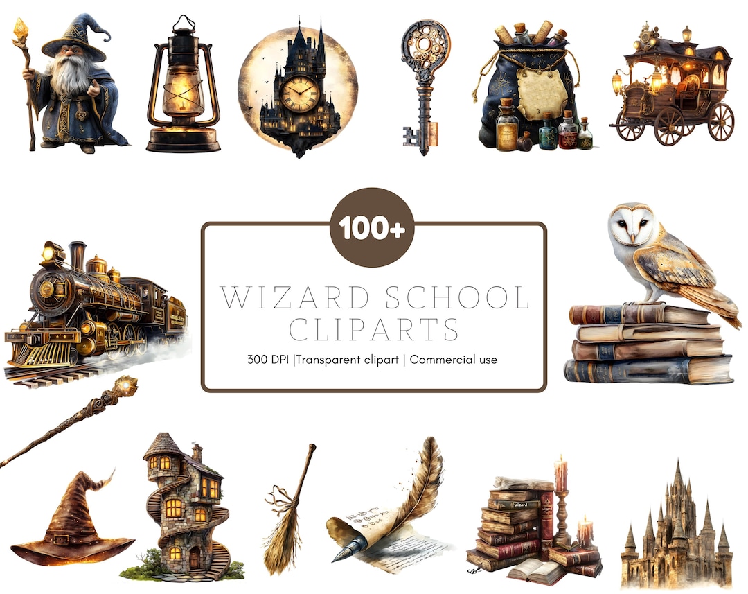 108 Watercolor Wizard School Clipart Bundle, Wizard School Clipart ...