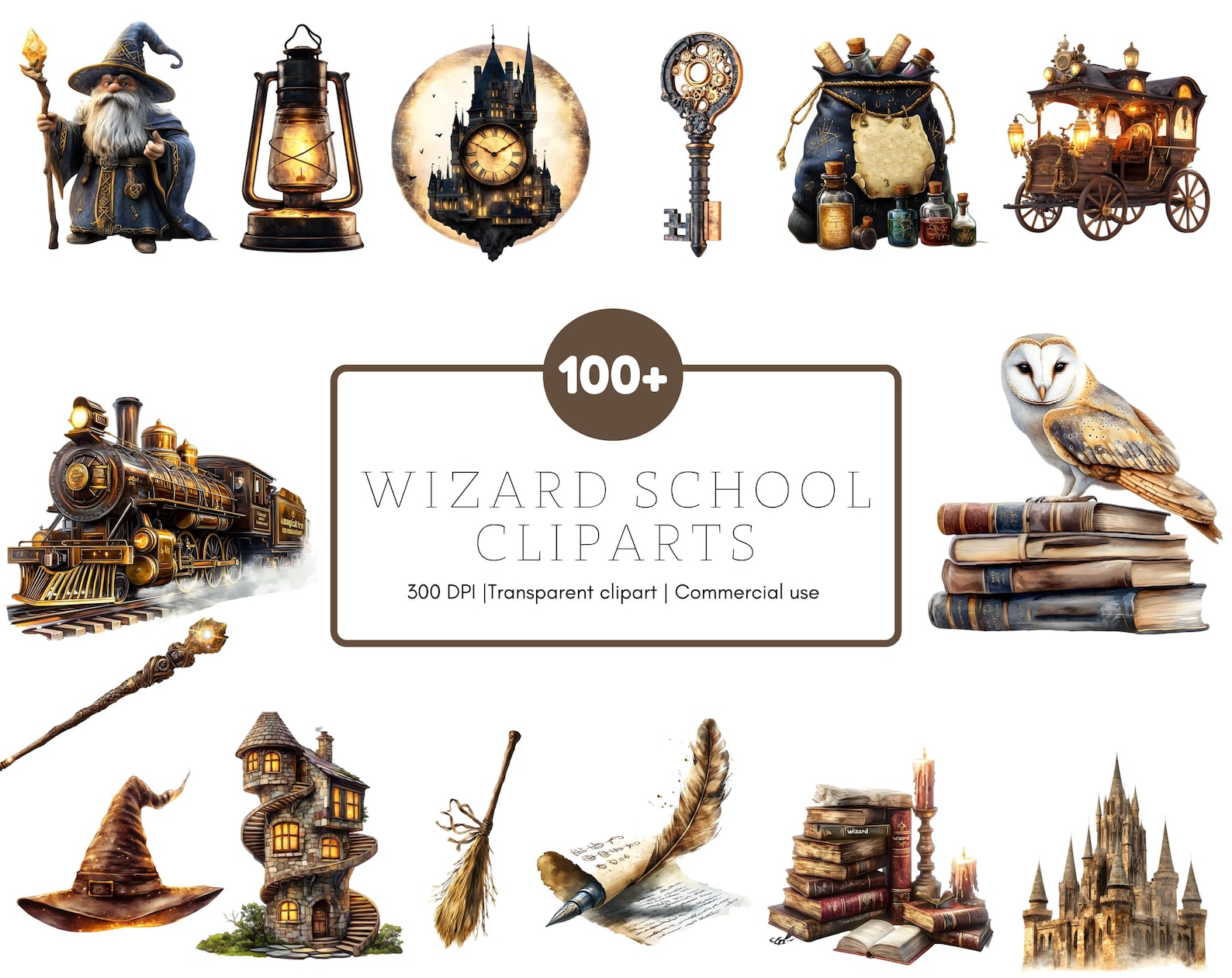 108 Watercolor Wizard School Clipart Bundle, Wizard School Clipart ...