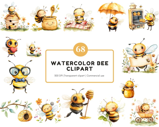 Cute Honey Bee Clipart, Garden Clip Art, Kawaii Spring PNG, Junk ...