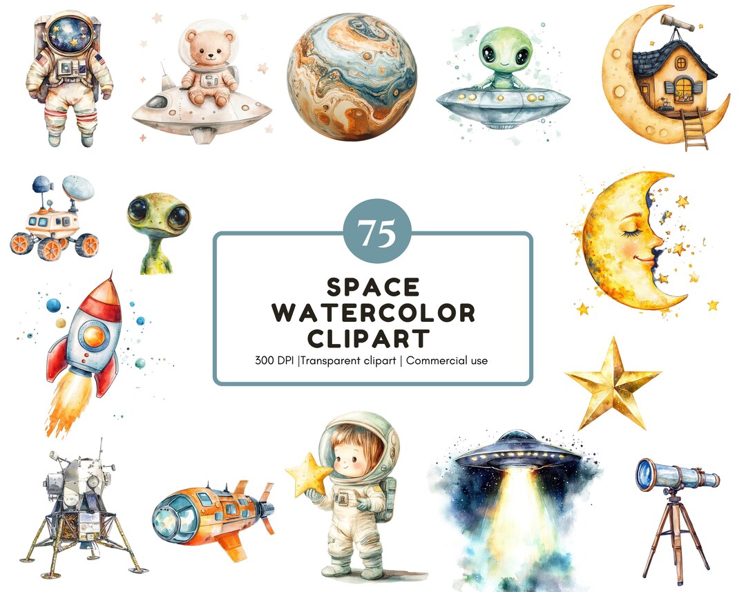 Watercolor Space Clipart Bundle, Space Clipart Png, Astronaut Clipart ...