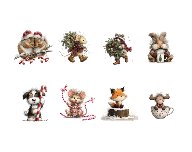 Woodland Animal Christmas Clipart Bundle, Christmas Cute Woodland ...
