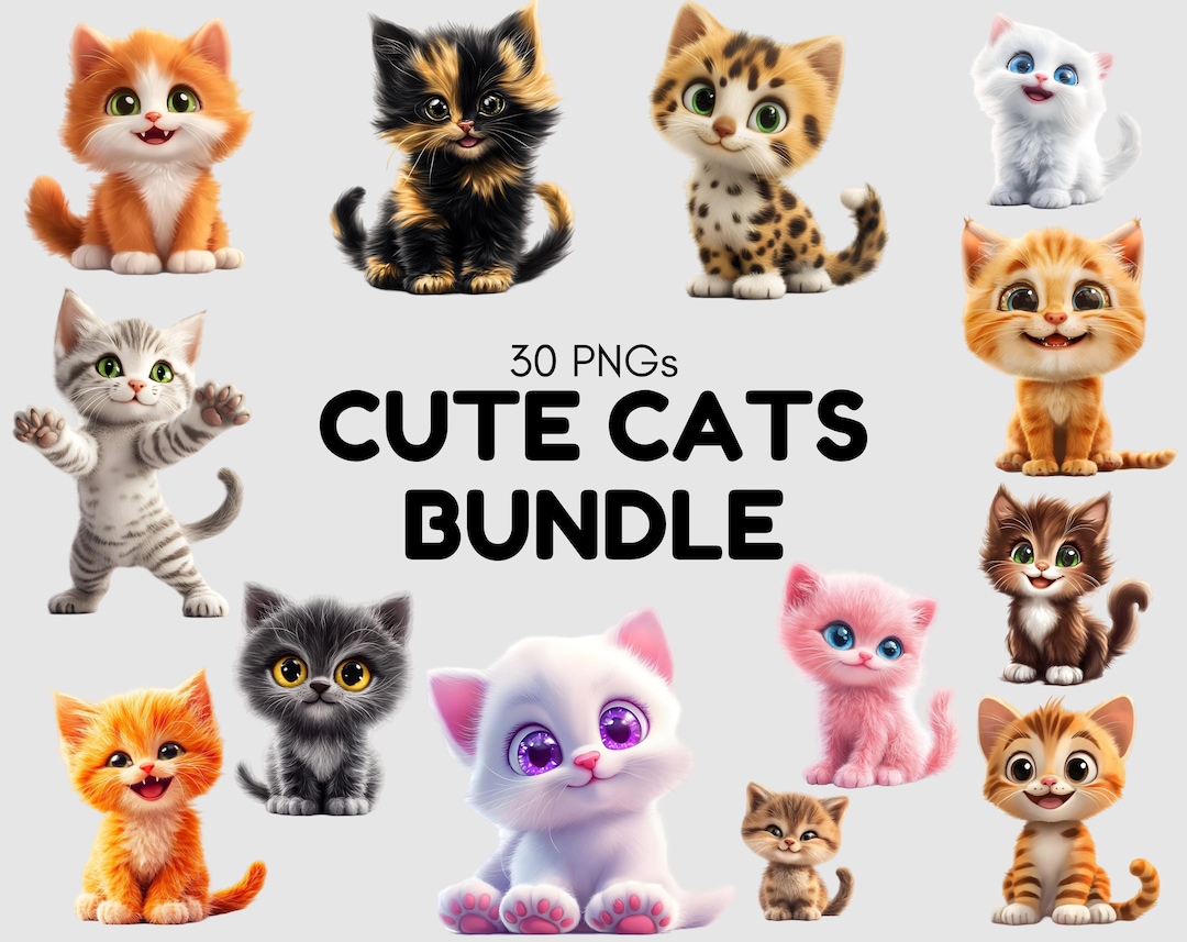Cute Cats Clipart Bundle Png, Cute Cat Clipart, Happy Cat Clipart, Cat ...