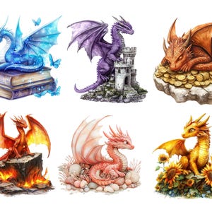 Fantasy Dragon Clipart Set, Dragon Clipart Png Bundle, Watercolor ...