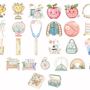 Retro School Clipart, Groovy School Clipart Bundle, Back to School ...