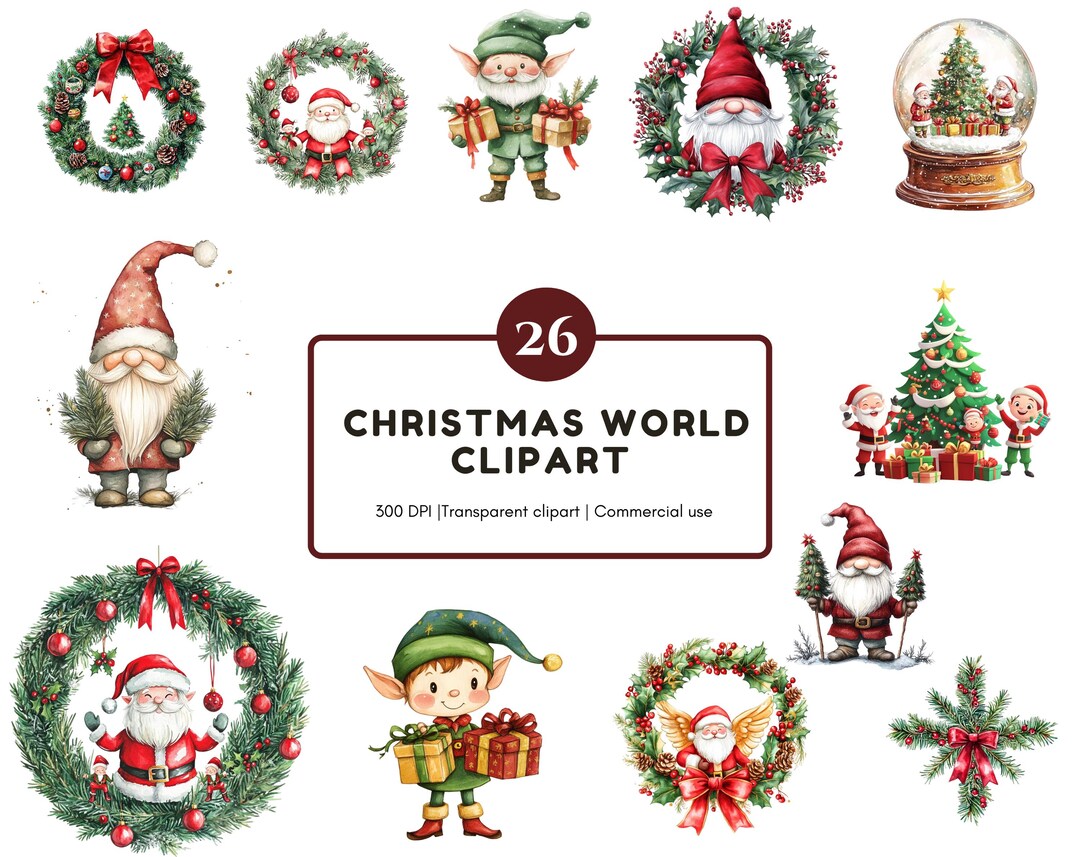 Watercolor Christmas Clipart Bundle Png, Christmas Clipart Bundle ...
