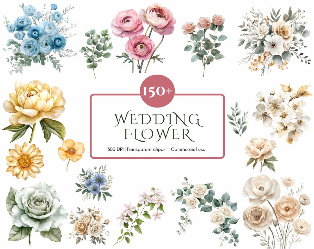 Watercolor Wedding Flower Clipart Png Bundle, Flower Clipart Png ...