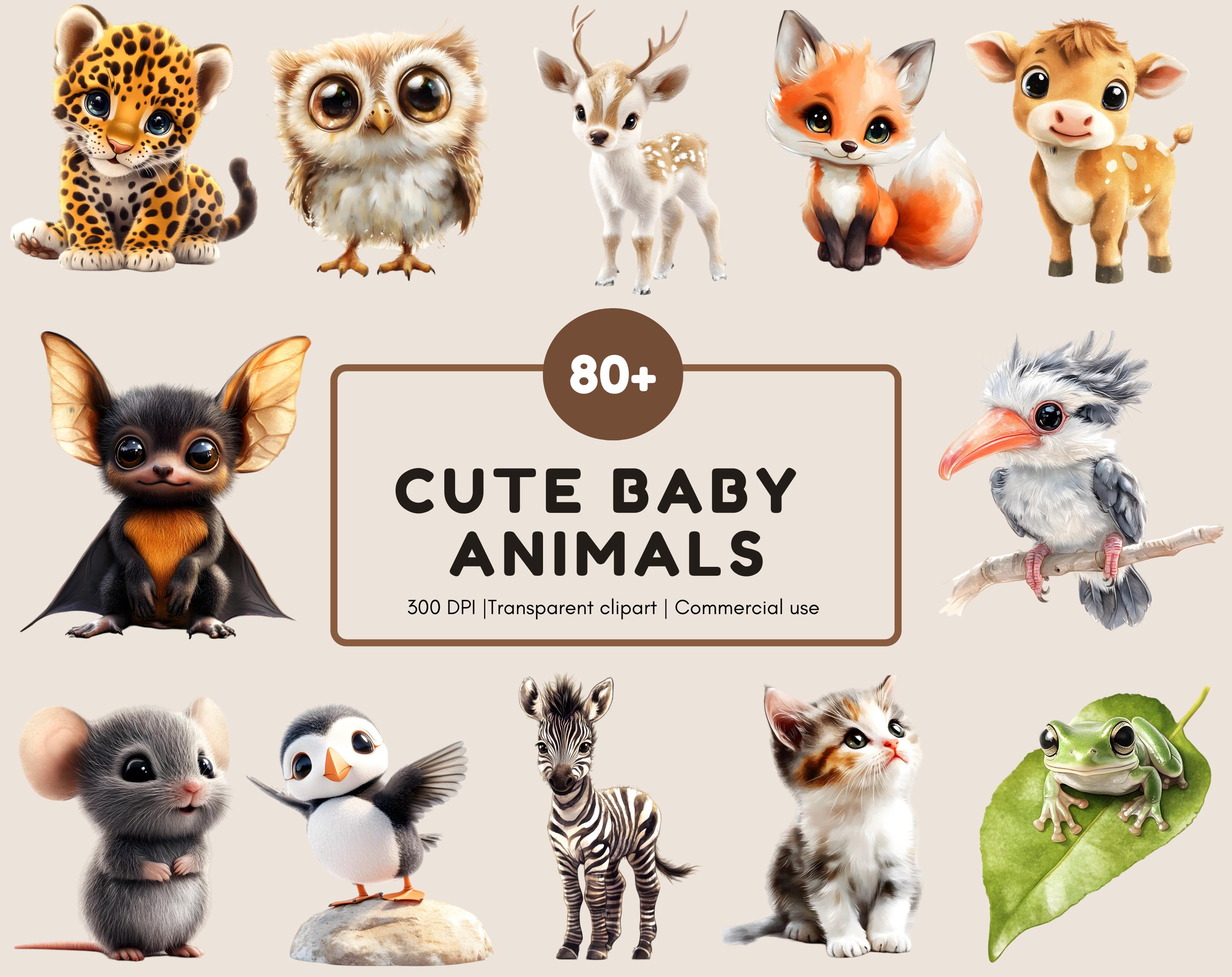 Watercolor Baby Animal Clipart Bundle, Anima Clipart Png, Baby Animal ...