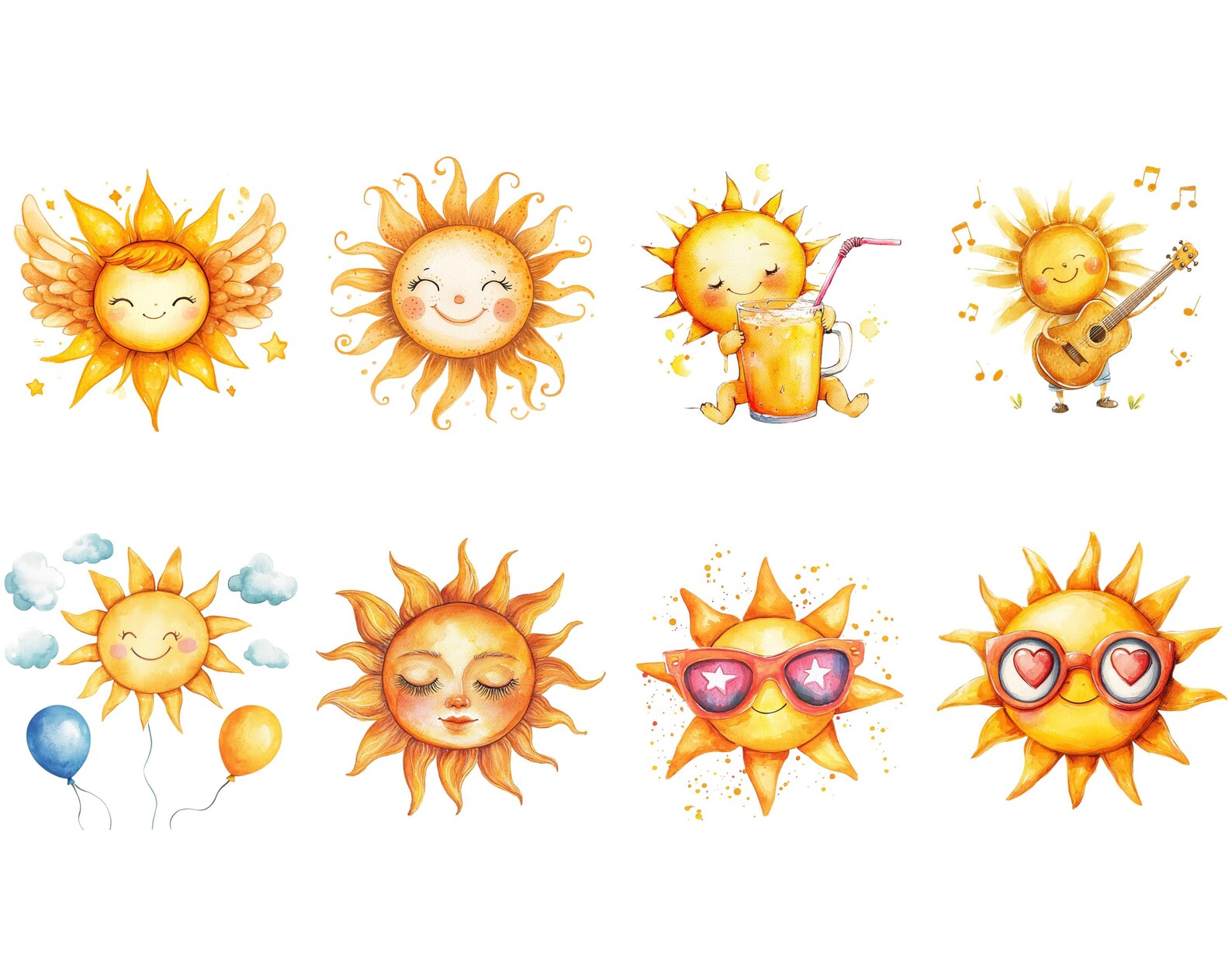 Watercolor Sun Clipart Png Bundle, Sun Clipart Set, Sun Png, Boho ...