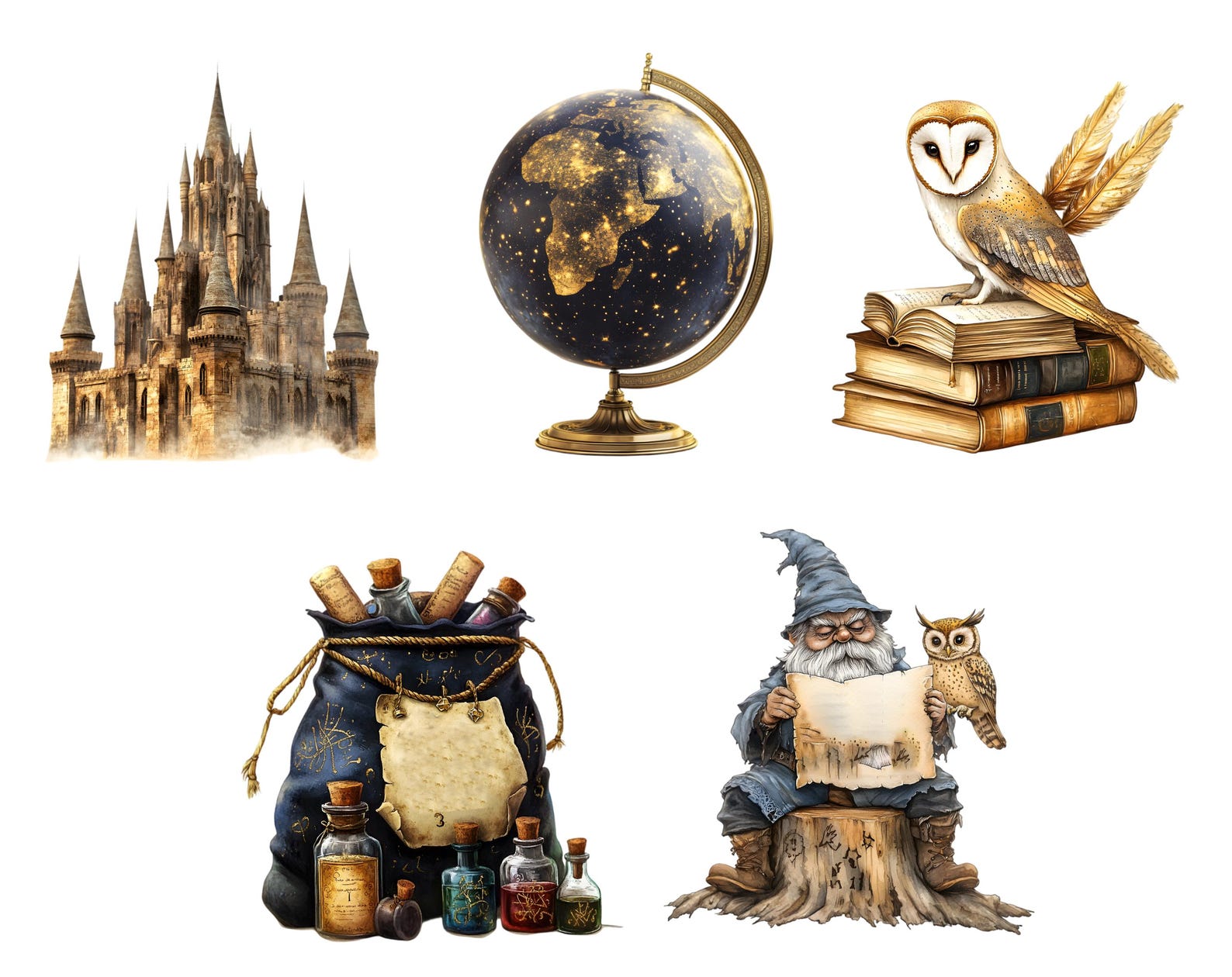 108 Watercolor Wizard School Clipart Bundle, Wizard School Clipart ...