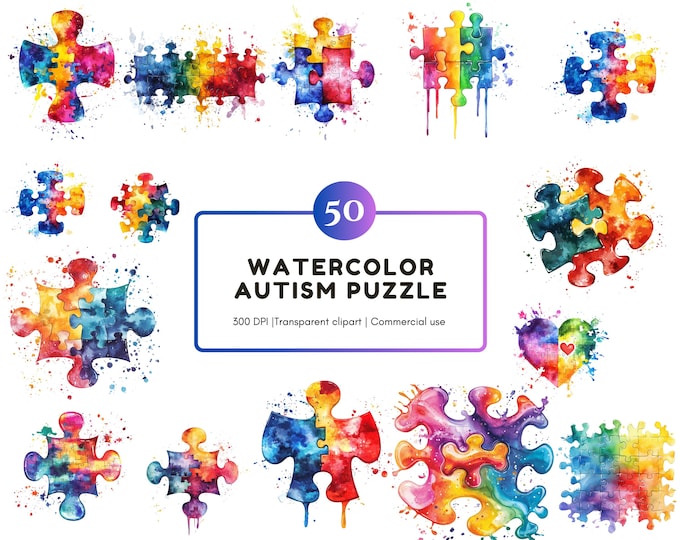 Instant Download Watercolor Autism Puzzle Piece Design Download ...