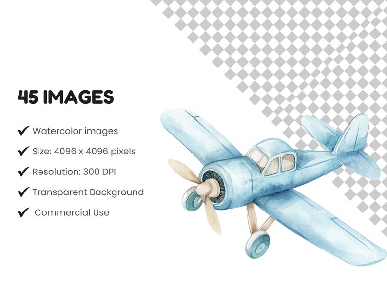 Watercolor Air Transport Clipart Bundle, Airplane, Balloons (instant ...