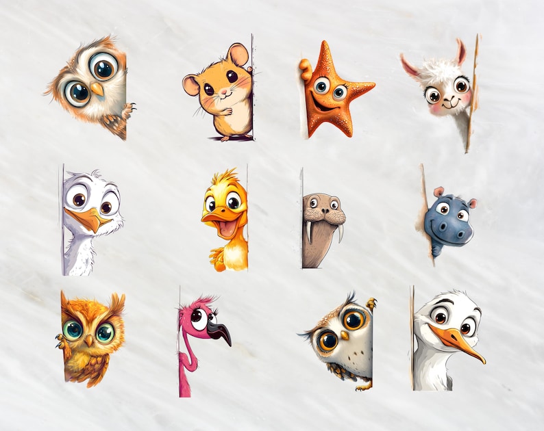 62 Whimsical Animal Peeking Around Corner Clipart, Humorous Animal ...