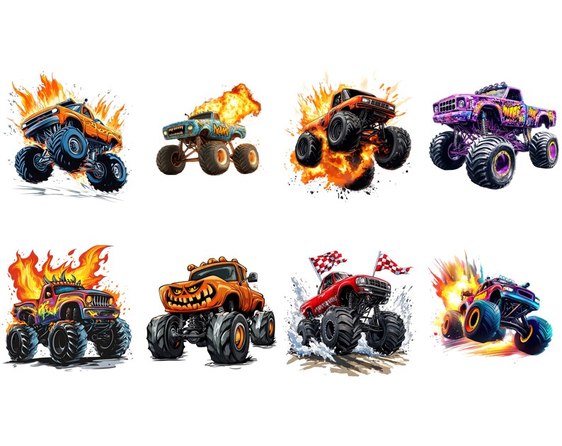 Monster Truck Clipart Bundle Png, Watercolor Monster Truck Clipart ...