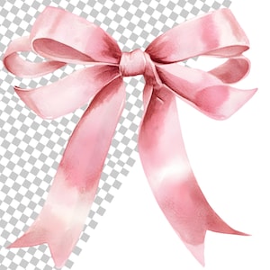 Pink Coquette Bow Clipart Bundle, Watercolor Pink Bow Ribbon Clipart ...