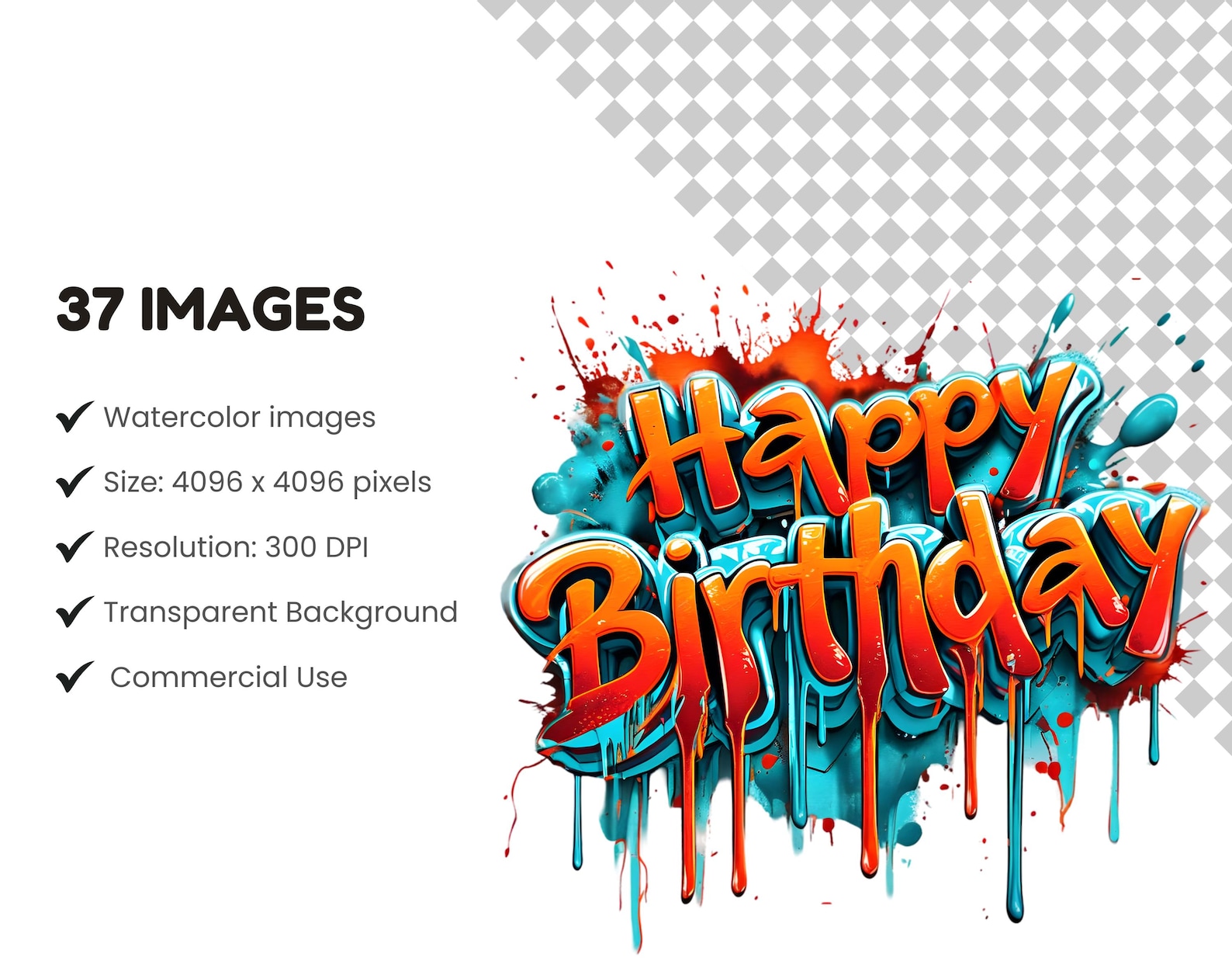 Watercolor Happy Birthday Clipart Png Bundle, Happy Birthday Word Clipart Png, Happy Birthday ...