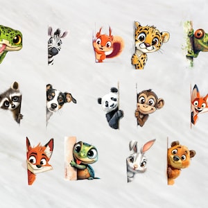 62 Whimsical Animal Peeking Around Corner Clipart, Humorous Animal ...