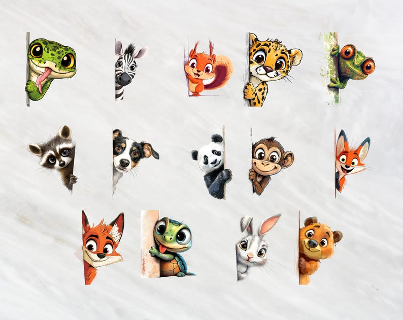 62 Whimsical Animal Peeking Around Corner Clipart, Humorous Animal ...