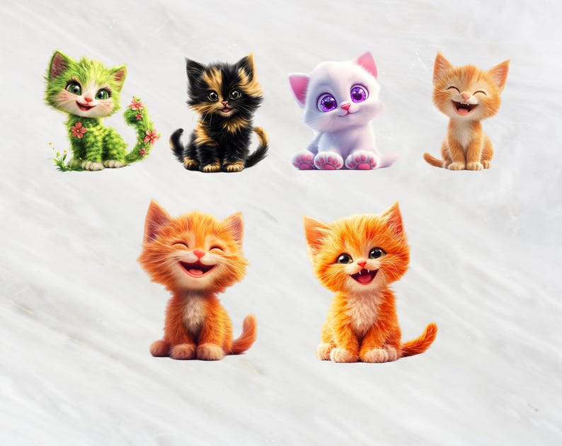 Cute Cats Clipart Bundle Png, Cute Cat Clipart, Happy Cat Clipart, Cat ...