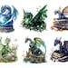 Watercolor Fantasy Dragon Clipart Set, Whimsical PNG Bundle (digital ...