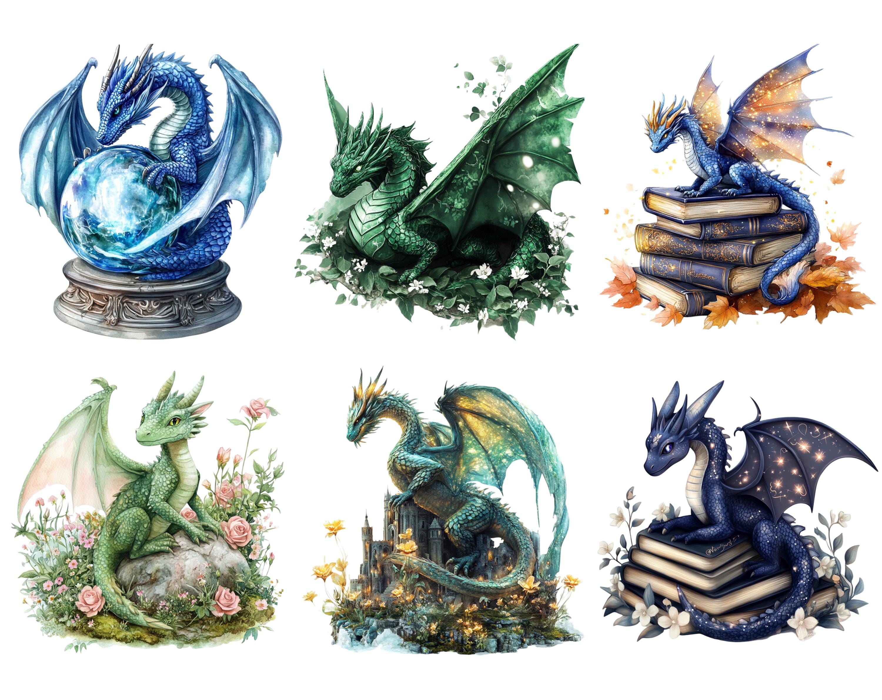 Fantasy Dragon Clipart Set, Dragon Clipart Png Bundle, Watercolor ...